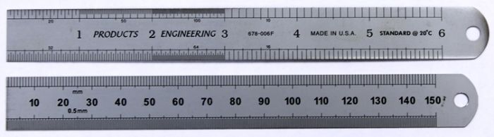 6" Rigid Scale E/M - 16ths,32nds,10ths, 20ths, 50ths, 100ths, MM